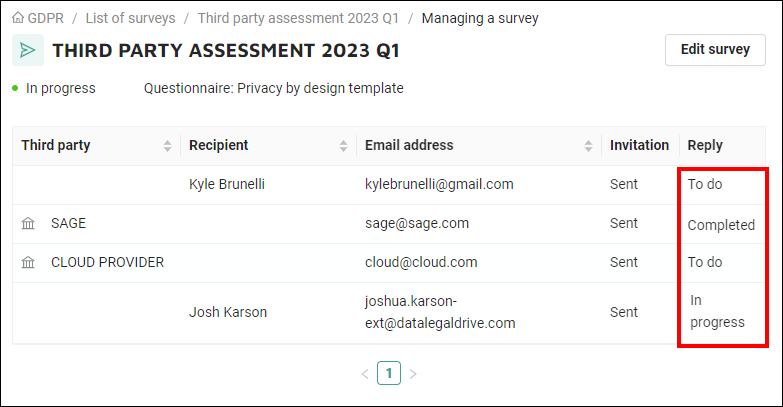 Managing questionnaires
